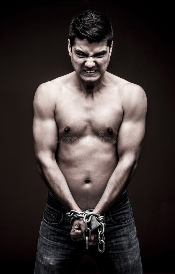 Chained man stock photo. Image of restraining, depression - 67704982