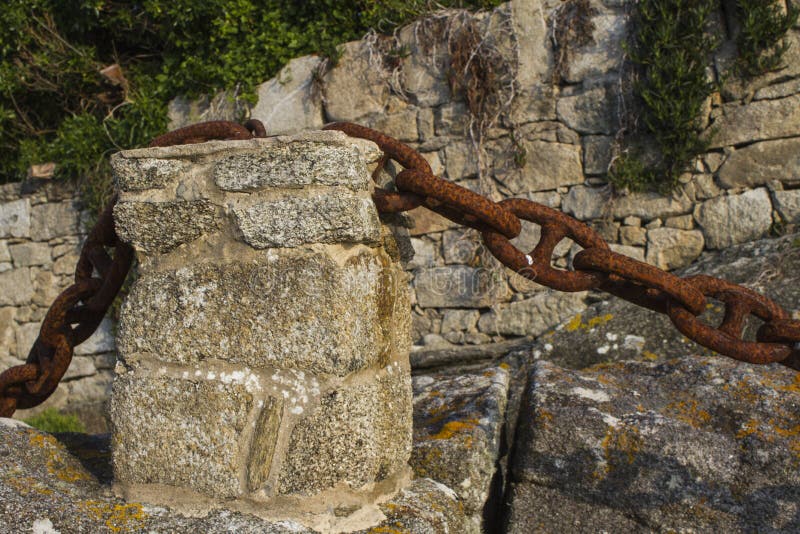 Chained rock columns stock image. Image of chained, wall - 153881343