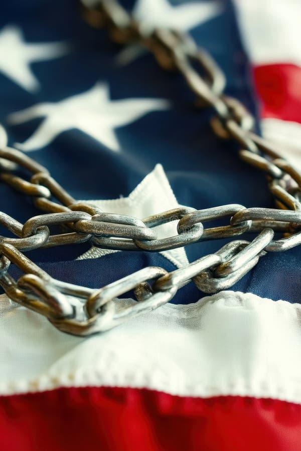 Chains on American Flag Symbolizing Restriction of Freedom and Liberty ...