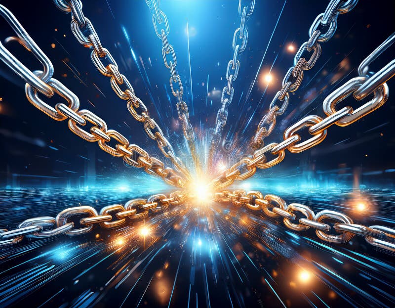 Chains are Breaking Free from Center Point of Light Explosion Stock ...