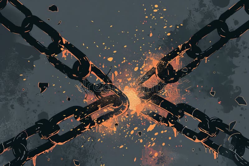 Chains Breaking with Sparks and Fire. Dark, Dramatic Art Representing ...