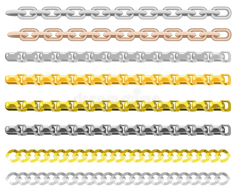Chains of Different Metals. Gold and Silver Chains Elements, Vector ...