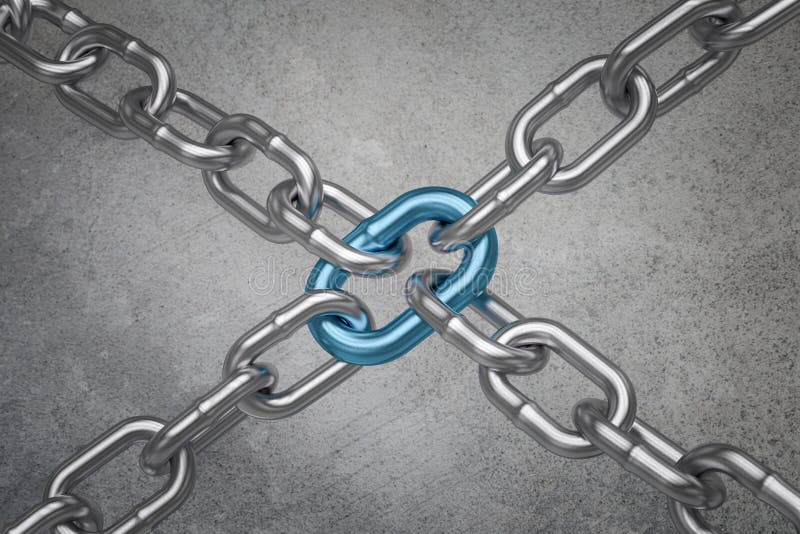 Chains with Hooks and a Chrome Link - Teamwork Concept 3D Rendering ...