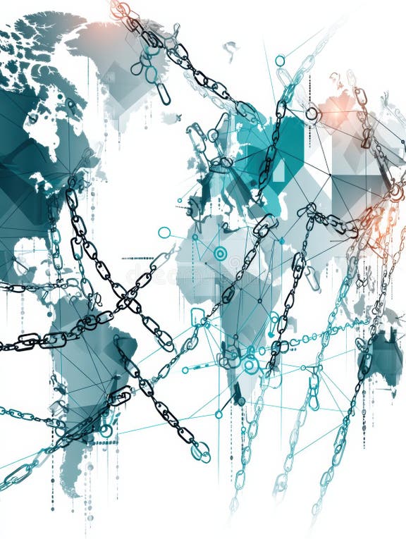 High-tech Routes between Continents Locked by Chains on a World Map ...