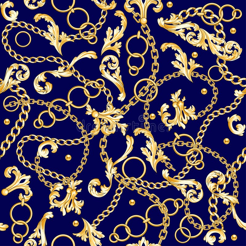 Vintage Style Pattern with Chains, Scarf Golden Baroque Design for Silk ...