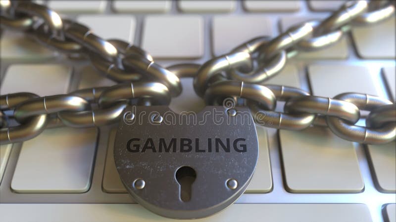 Chains and Lock with GAMBLING Text on the Computer Keyboard. Conceptual ...