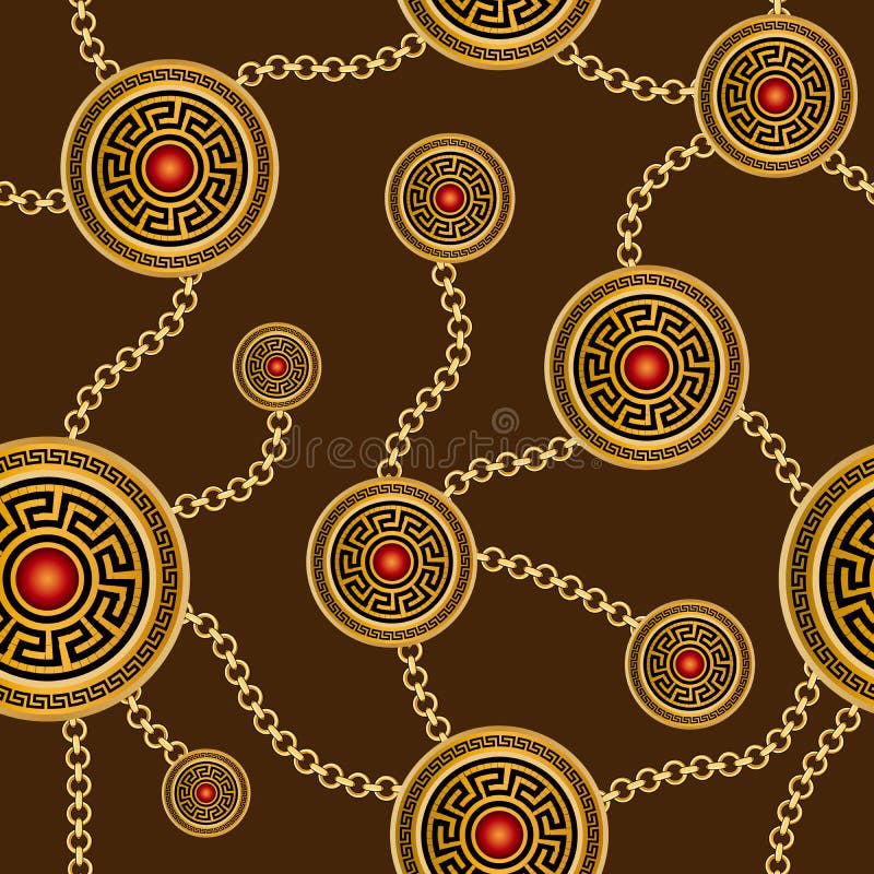 Fashion Seamless Pattern with Golden Chains and Motifs on Dark Brown ...