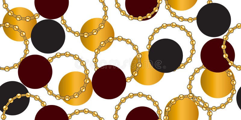 Luxury Seamless Pattern with Golden Chains and Colored Circles on White Background. Silk Scarf ...