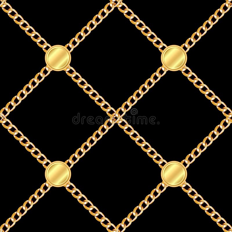 Seamless Pattern of Small Golden Chains on Black Background. Stock ...