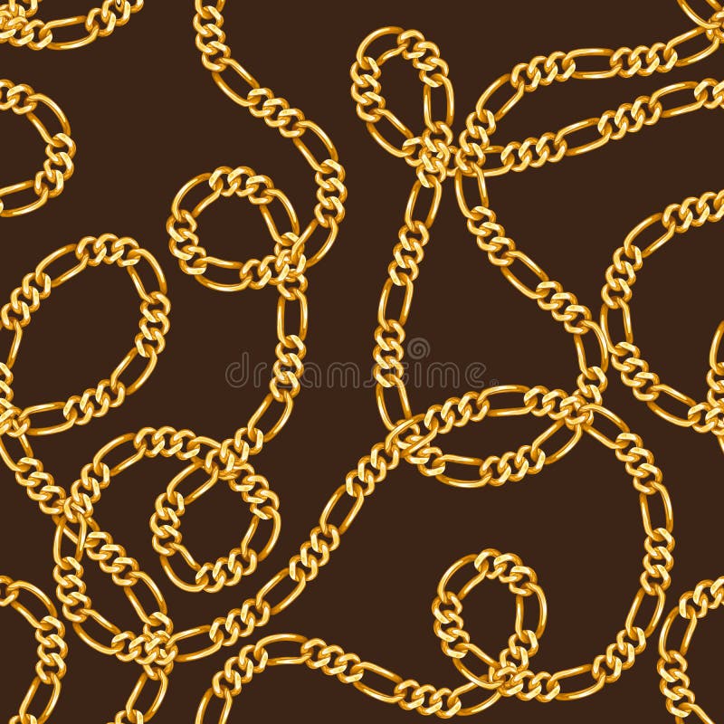 Luxury Fashion Pattern of Golden Chains on Dark Brown Background. Ready ...