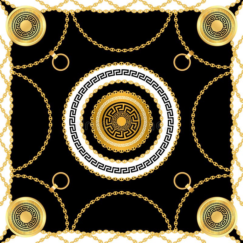 Golden Chains with Versace Motif, Silk Scarf Jewelry Shawl Design Ready ...