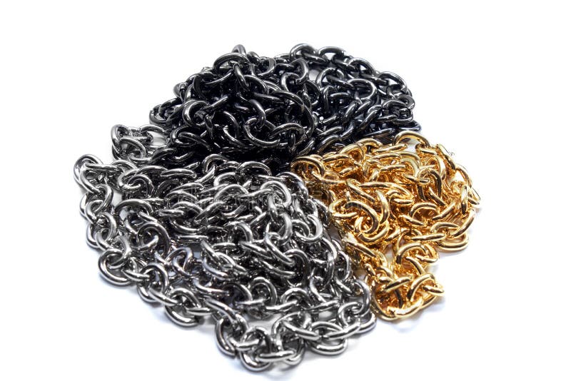Shiny Chains on a White Background. Side View Stock Photo - Image of ...
