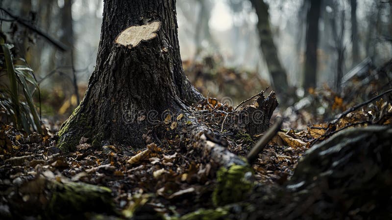 Chainsaw Cutting Down Tree Forest Clearing Closeup Image Nature Scene ...