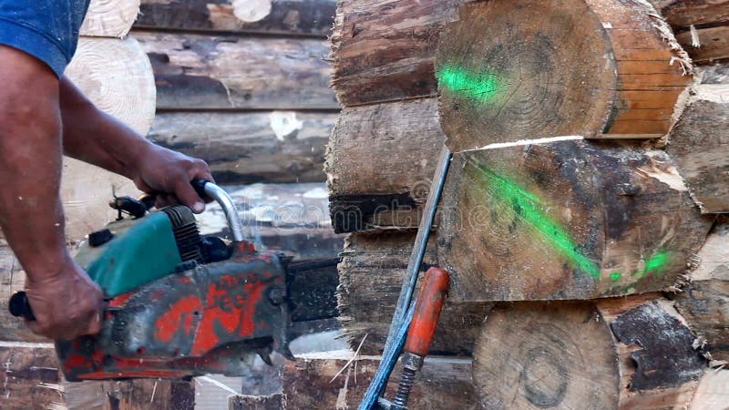 Cutting through Wood with Chainsaw Stock Video - Video of hardworking ...