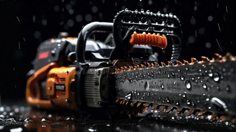 Chainsaw with Rain Drops on it. Ultra Detailed, with an Extremely Sharp ...