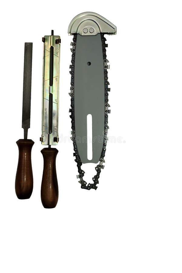 Chainsaw Sharpening Tools Kit with Guide Bar and Chain on White ...