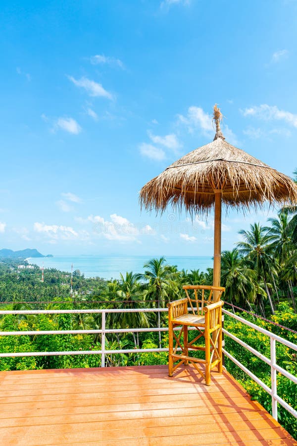 Chair on Balcony with Ocean Sea Viewpoint Background in Thailand Stock ...