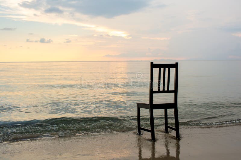 Chair on the Beach with Sunset Stock Image - Image of nature, seascape ...