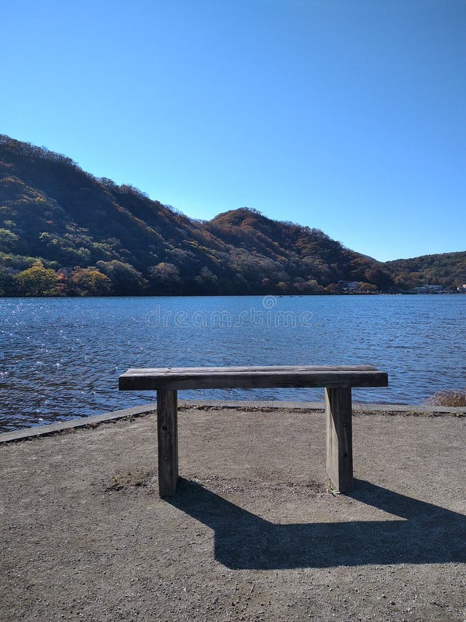 Chair Bench in Front of Haruna Lake Japan Stock Photo - Image of hills ...