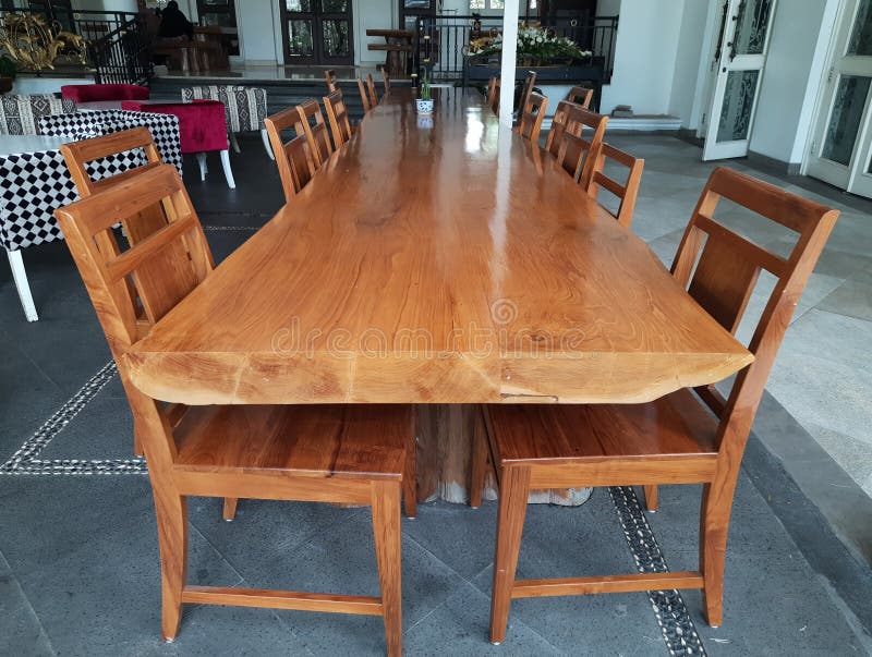 Chair and Big Table from Wood. Teak Wood Chairs and Tables Stock Image ...