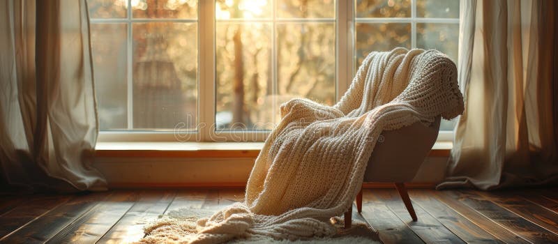 Chair with Blanket in Front of Window Stock Photo - Image of generated ...
