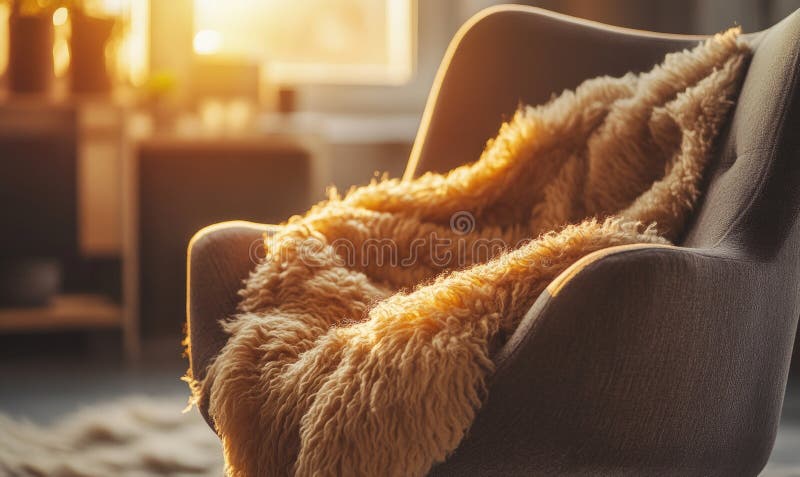 A Chair with a Brown Blanket Draped Over it Stock Photo - Image of ...