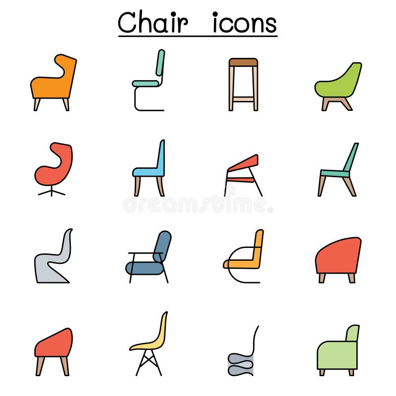 Chair Color Line Icon Set Vector Illustration Graphic Design Stock ...