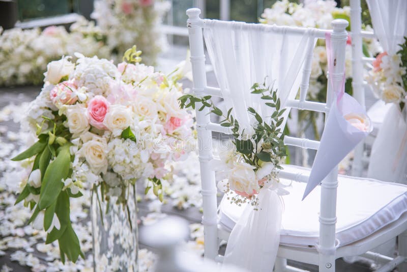 Chair Decorated with Flowers in Ceremony. Stock Image - Image of flower ...