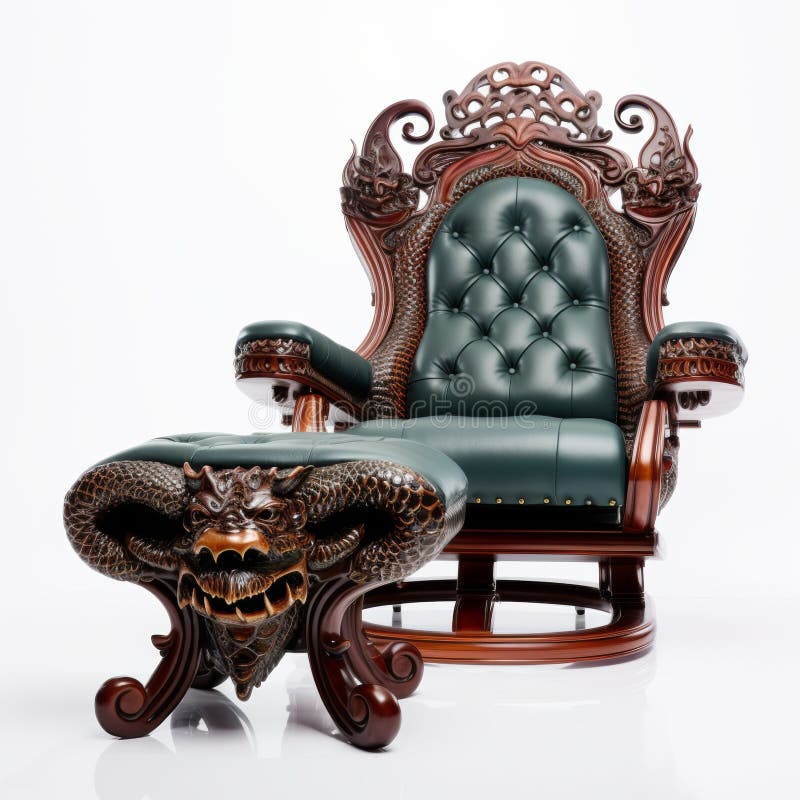 A Chair with a Dragon Head on the Back and an Ottoman, AI Stock Image ...