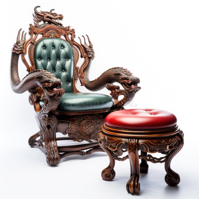 A Chair with a Dragon Head and Footstool Next To it, AI Stock ...