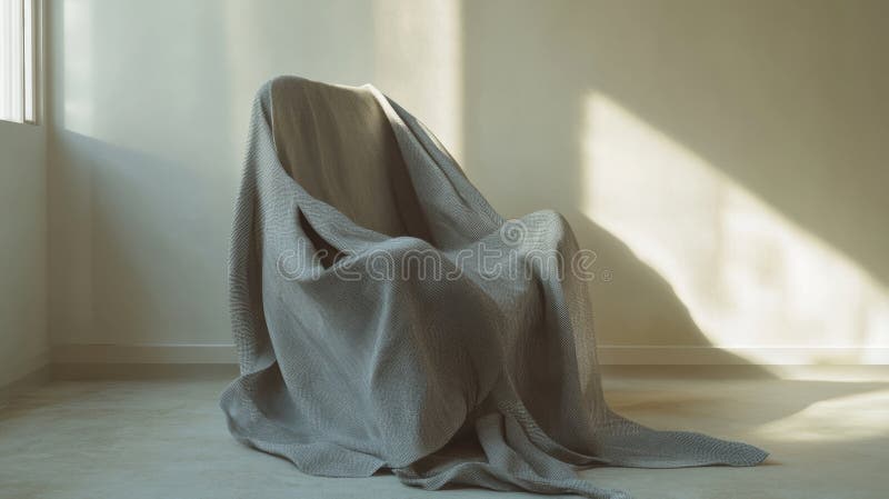 Chair Draped with Fabric in Sunlight, Minimalist Interior. Art and ...