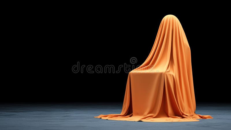 A Chair Draped with an Orange Cloth on a Dark Background Stock ...