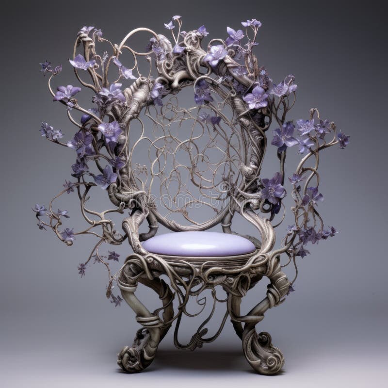 Ethereal Tree-inspired Chair with Purple Flowers Conceptual Sculpture ...