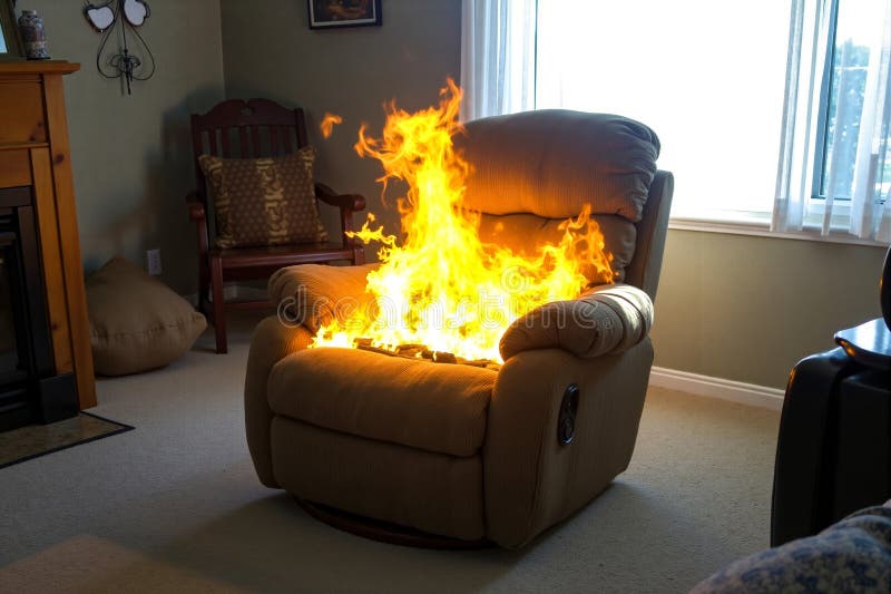 A Living Room with a Fire in the Middle of the Room Stock Image - Image ...