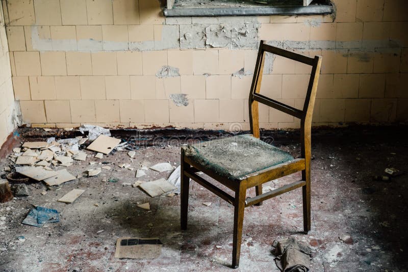 Destroyed Chair In Abandoned Factory Stock Photo - Image of furniture ...