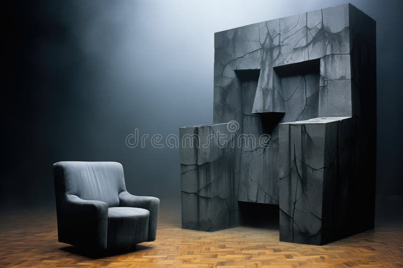 A Chair and a Large Stone Sculpture in a Room, AI Stock Illustration ...
