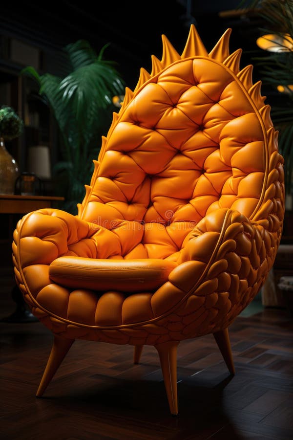 A Chair Made Out of Orange Leather, Pineapple Chair. Stock Illustration ...