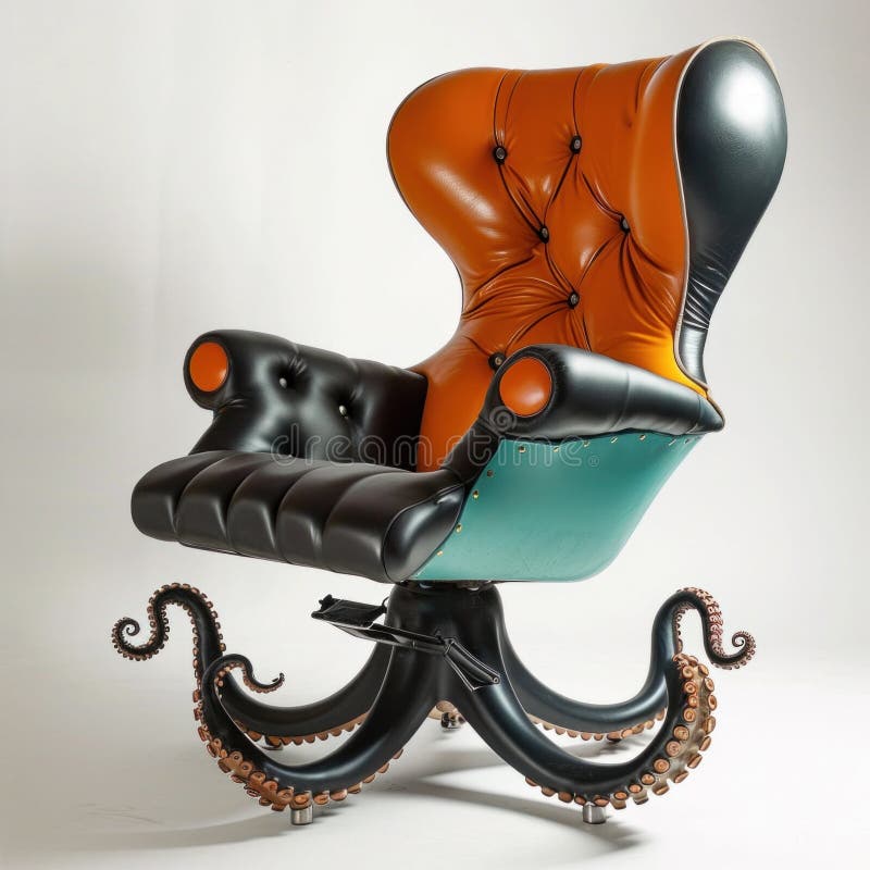 A Chair with an Octopus Armrest and a Leather Seat, AI Stock ...