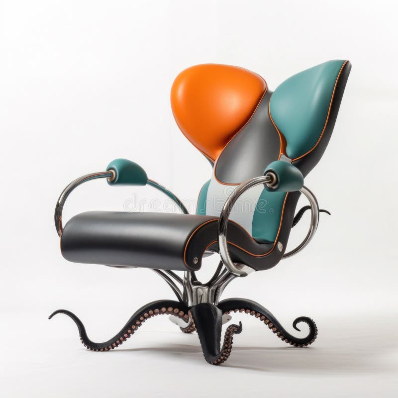A Chair with an Octopus on the Back and a Colorful Seat, AI Stock ...