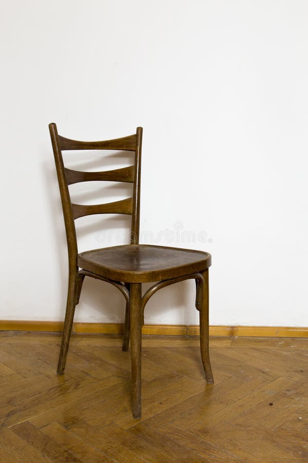 Old Wood Chair Near a White Wall Stock Image - Image of simple ...