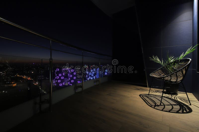 Chair on the Open Terrace of the Apartment at Night Stock Image - Image ...