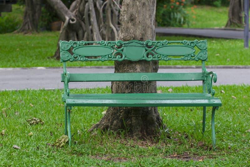 A Wood Chair Under Tree In A Garden Stock Image - Image of area ...