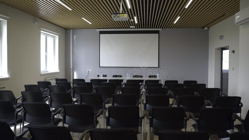 Chair Rows and Projection Screen in Conference Hall Stock Video - Video ...