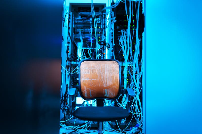 Chair in the server room stock image. Image of rack, infrastructure ...