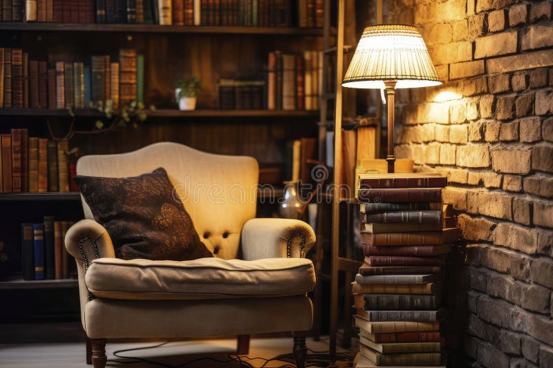 Chair in Front of Book Shelf Filled with Books Stock Photo - Image of ...