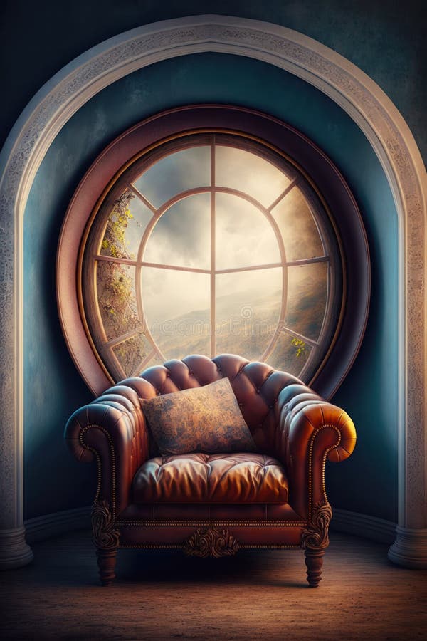 Chair Sitting in Front of Window with View of Valley. Generative AI ...