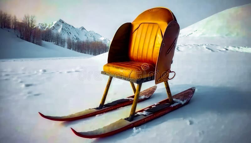 Chair Sitting on Skis in the Snow. Generative AI Stock Image - Image of ...
