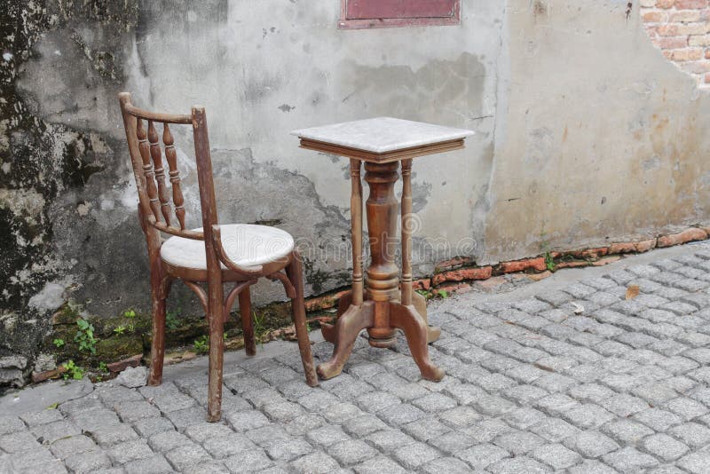 Chair and Table Ancient at the Background is the Old Wall Stock Image ...