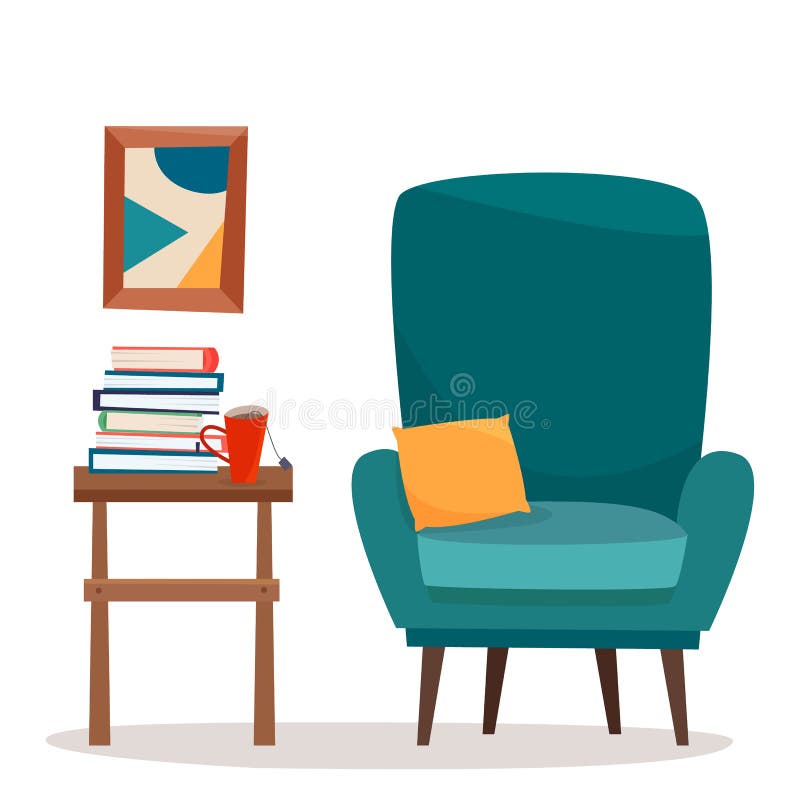 Chair with Table and Books. Stock Vector - Illustration of place, flat ...