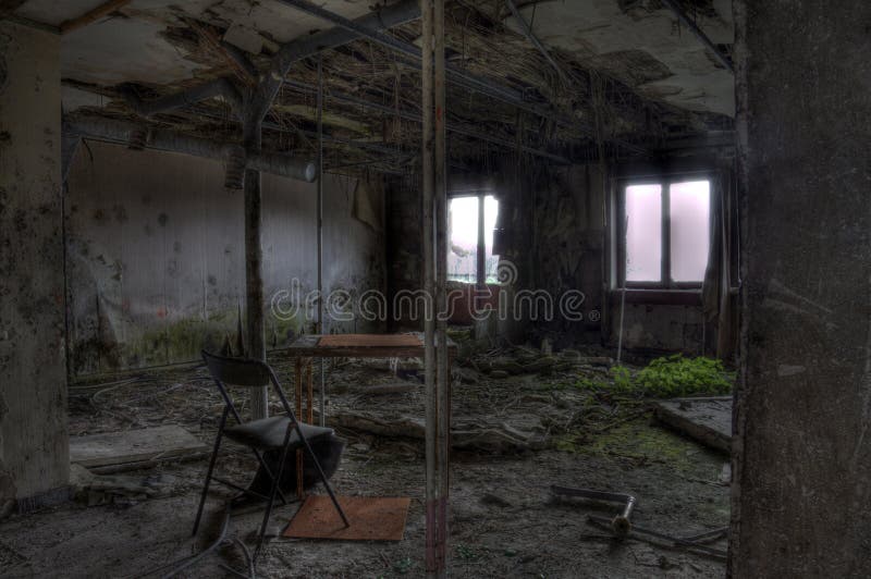 Chair and Table in Destroyed Room Stock Image - Image of exploration ...